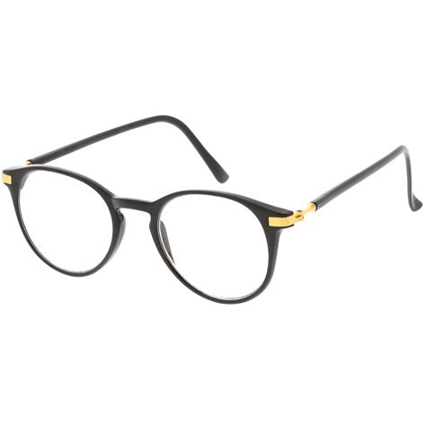 True Vintage Horn Rimmed Round Eyeglasses Metal Accents Clear Lens 46m Sunglassla