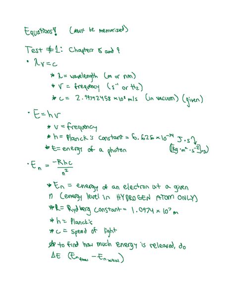 Chem131 Equations Cheat Sheet Equations Must Be Memorized Test 1