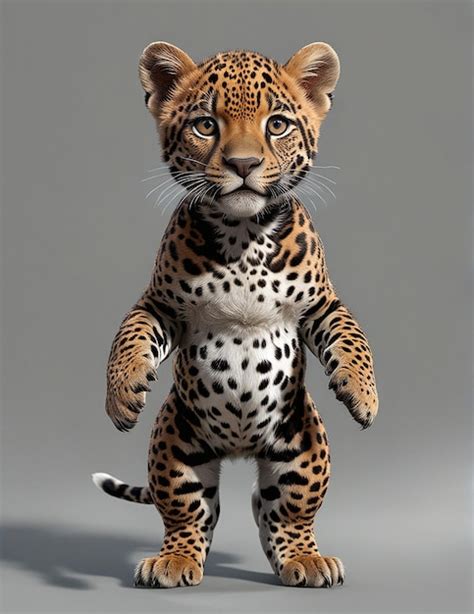 Premium Photo A Leopard Cub Standing On Its Hinds