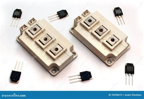 Powerful Igbt Transistor Modules And Small Transistors On White Stock