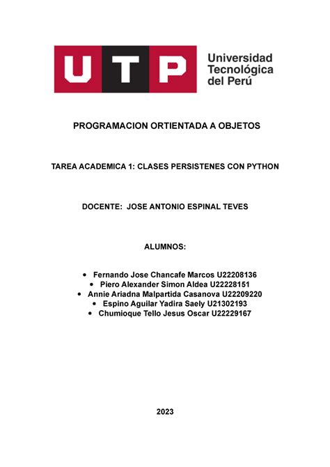 Ta1 Poo Entrega Ta1 Programacion Ortientada A Objetos Tarea Academica 1 Clases Persistenes