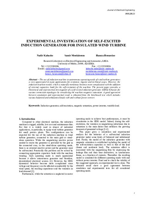 Pdf Experimental Investigation Of Self Excited Induction Generator For Insulated Wind Turbine