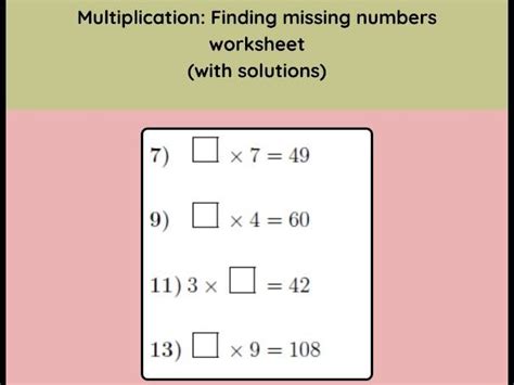 Multiplication Finding Missing Numbers Worksheet With Solutions Teaching Resources