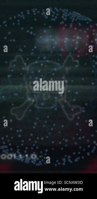 Skull And Crossbones With Binary Code And Circuit Patterns In Digital