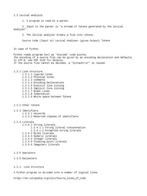 1 3 Lexical Analysis Of Python Pdf String Computer Science Software Development
