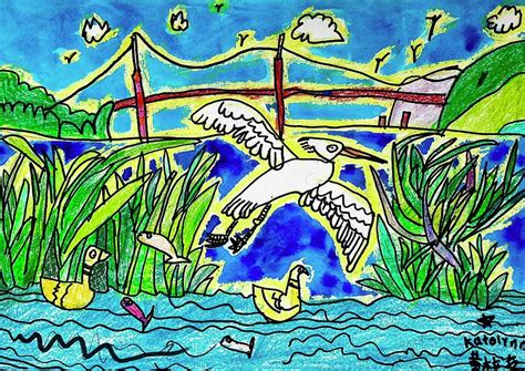 The Golden Gate Bridge With The Seagull By Katelynn Huang Kindergarten Mixed Media By California