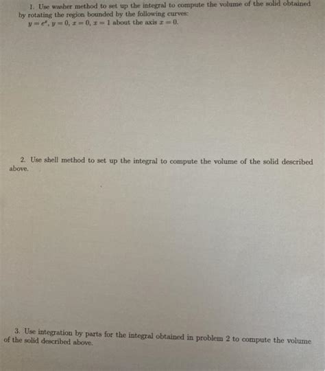 solved 1 use washer method to set up the integral to