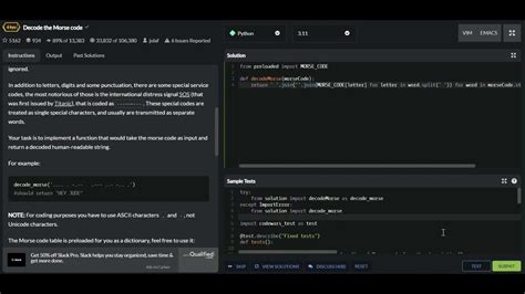 codewars python decode the morse code 6 kyu solution youtube
