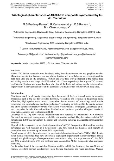 Pdf Tribological Characteristics Of Al6061 Tic Composite Synthesized By In Situ Technique