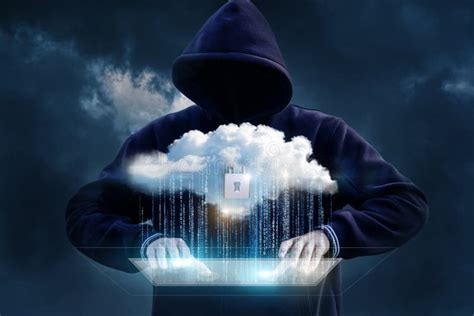 Hacker Tries To Get Into The Cloud Data Transfer Stock Image Image Of Element Computer
