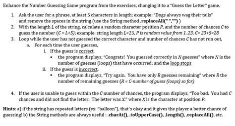 Solved Enhance The Number Guessing Game Program From The