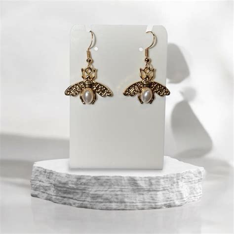 Queen Bee And Pearl Earrings Sparkly Nature Jewellery Hypoallergenic