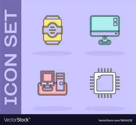 Set Processor With Cpu Energy Drink Monitor Vector Image