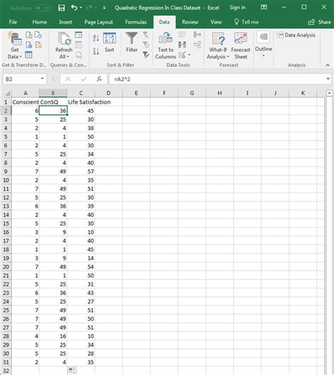 Quadratic Regression In Excel Dr Matt C Howard