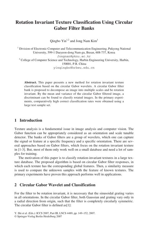 Pdf Rotation Invariant Texture Classification Using Circular Gabor