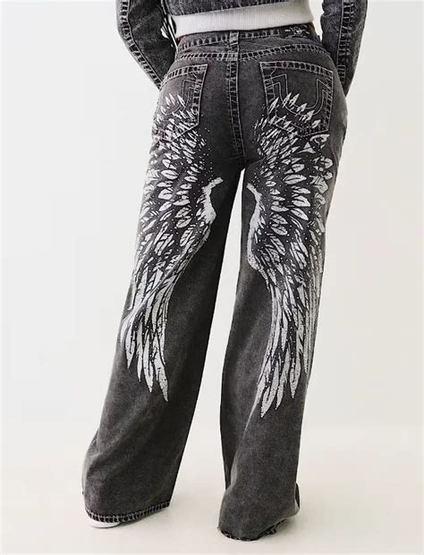 Aonga Black Oversized Angel Wing Print Personalized Trendy Street Jeans