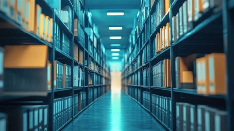 Explore Large Archive With Files And Folders On Shelves For Data