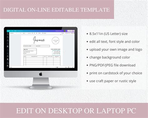 Invoice Template Editable Invoice Form Printable Invoice Etsy