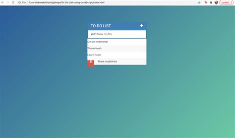GitHub Saneekakharat To Do List Using JavaScript Created A To Do List To Add Delete And Mark