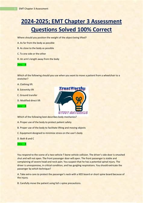 Emt Chapter 3 Assessment Questions Solved 100 Correct Emt Chapter 3 Assessment Stuvia Us