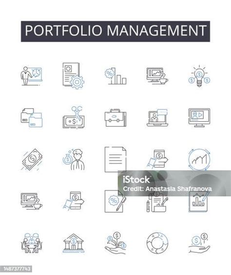 포트폴리오 관리 라인 아이콘 컬렉션입니다 활기차고 설득력 있고 설득력 있고 설득력 있고 영향력 있고 강력하고 역동적인 벡터 및 선형 일러스트레이션 기억에 남는 흥미 진진한