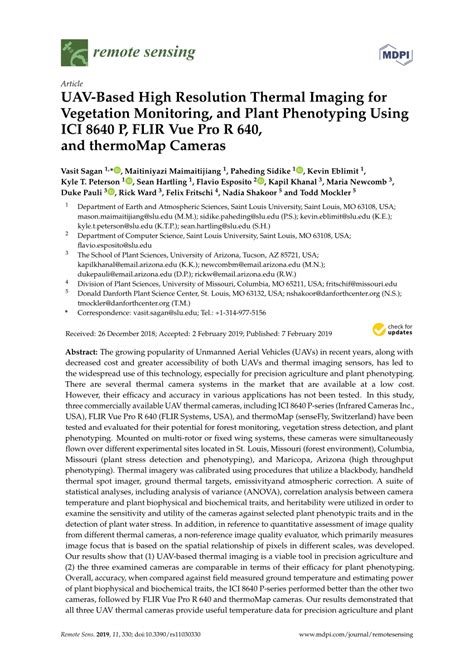 Pdf Uav Based High Resolution Thermal Imaging For Vegetation Monitoring And Plant Phenotyping