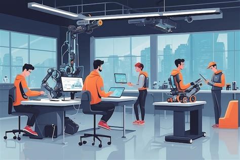 Premium Photo Robotics Lab With Testing Robots Vector Flat Style