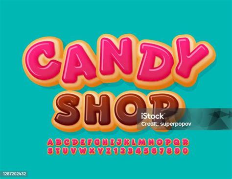 벡터 달콤한 로고 사탕 가게 재미 도넛 알파벳 문자 및 숫자 세트 컴퓨터 글자에 대한 스톡 벡터 아트 및 기타 이미지 컴퓨터 글자 사탕 쿠키 Istock