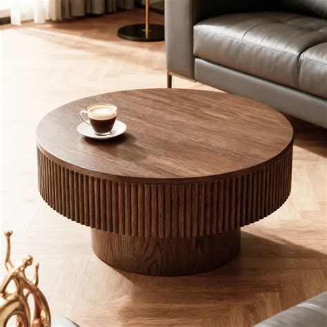 Vivid Brown Wooden Round Coffee Table Furnt
