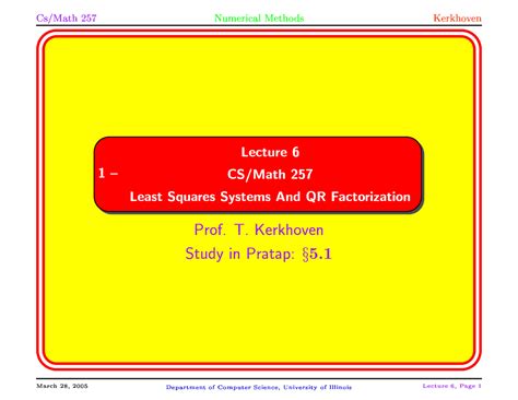 Least Squares Systems And Qr Factorization Lecture Slides Cs 257 Docsity