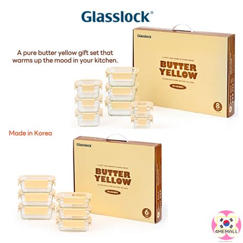 Glasslock Pure Butter Yellow Glass Airtight Container Mixed T Set