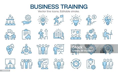 비즈니스 교육 아이콘 세트 워크샵 코칭 멘토링 교육 회의 팀워크 등의 모음 벡터 그림 백색에 고립되어 있습니다 편집 가능한 획 아이콘에 대한 스톡 벡터 아트 및 기타 이미지