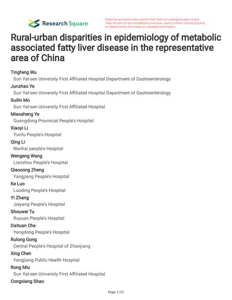 Pdf Rural Urban Disparities In Epidemiology Of Metabolic Associated