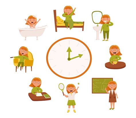 Premium Vector A Cute Happy Girl Daily Routine Vector Illustration Scheduler With Simple