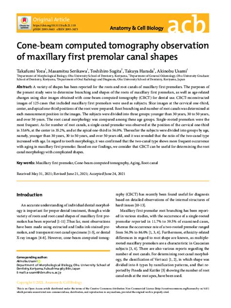 Pdf Cone Beam Computed Tomography Observation Of Maxillary First Premolar Canal Shapes