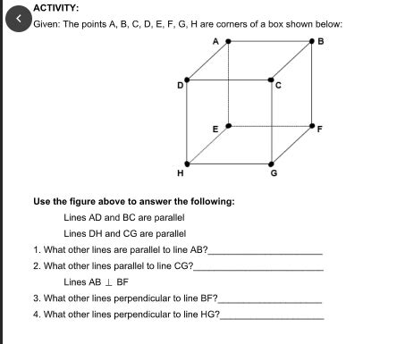 Solved ACTIVITY Given The Points A B C D E F G H Are Corners Of A Box Shown Below Use