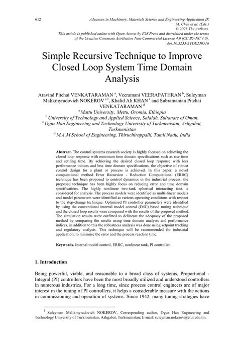 Pdf Simple Recursive Technique To Improve Closed Loop System Time
