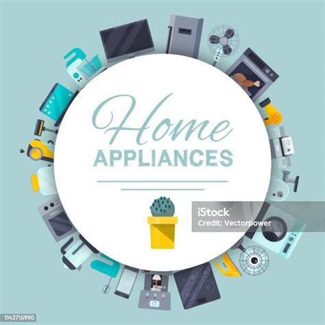가전 제품 포스터 평면 그림 벡터입니다 현대 기술 집 기계 장비 국내 기기 자동화 장치 가사 집안일에 대한 스톡 벡터 아트 및 기타 이미지 Istock