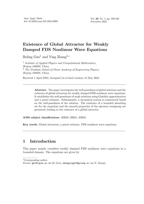 Global Science Press Existence Of Global Attractor For Weakly Damped