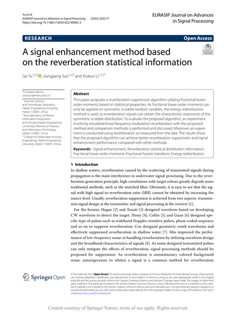 Pdf A Signal Enhancement Method Based On The Reverberation Statistical Information