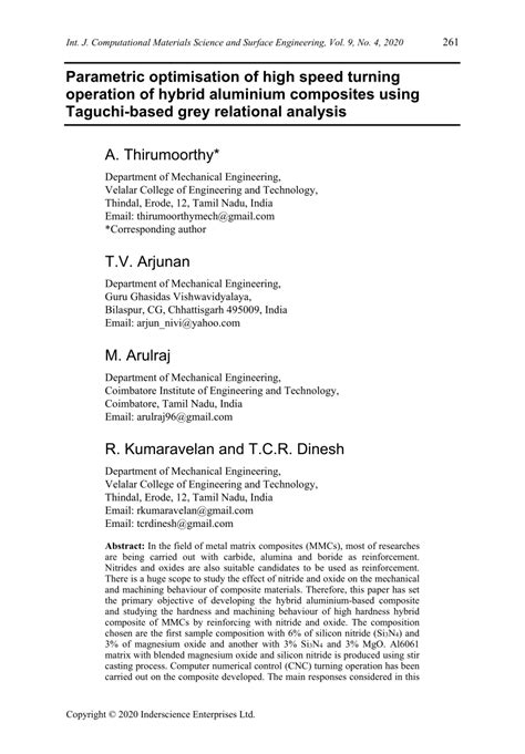 Pdf Parametric Optimization Of High Speed Turning Operation Of Hybrid