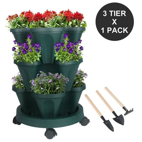 Stacking Flower Pot Space Saving 3 Tier Indoor Outdoor Vertical
