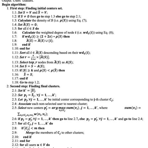 Pseudo Code Of The User Clustering Algorithm Download Scientific Diagram