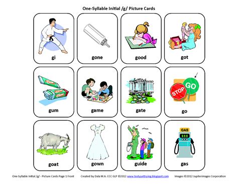 Testy Yet Trying Initial G Free Speech Therapy Articulation Picture Cards