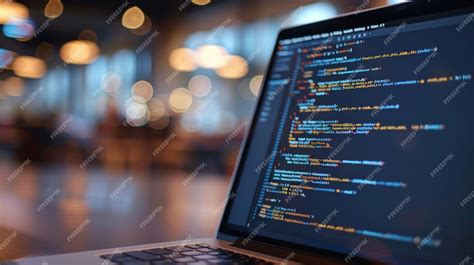 Programming Code On Laptop Computer Programming And Coding Concept Blurred Background Premium