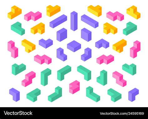 Tetris Shapes Isometric 3d Puzzle Game Elements Vector Image