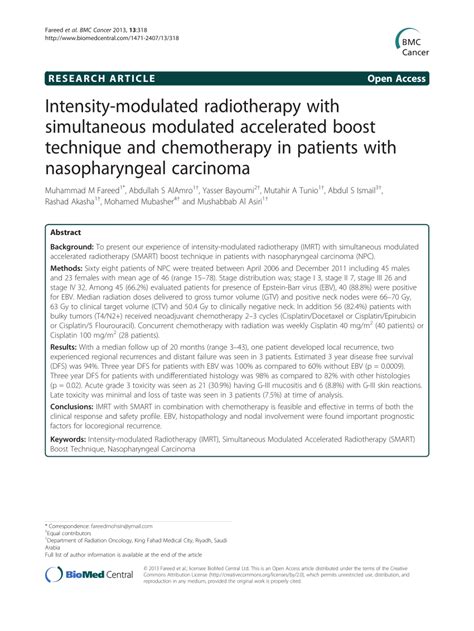 Pdf Intensity Modulated Radiation Therapy With Simultaneous Modulated Accelerated Boost