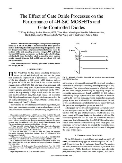 Pdf The Effect Of Gate Oxide Processes On The Performance Of 4h Sic