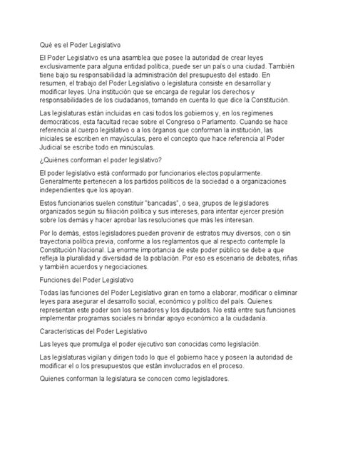 Qué Es El Poder Legislativo Pdf Legislatura Gobernancia