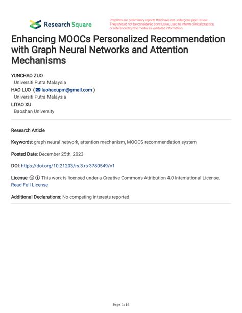 Pdf Enhancing Moocs Personalized Recommendation With Graph Neural Networks And Attention
